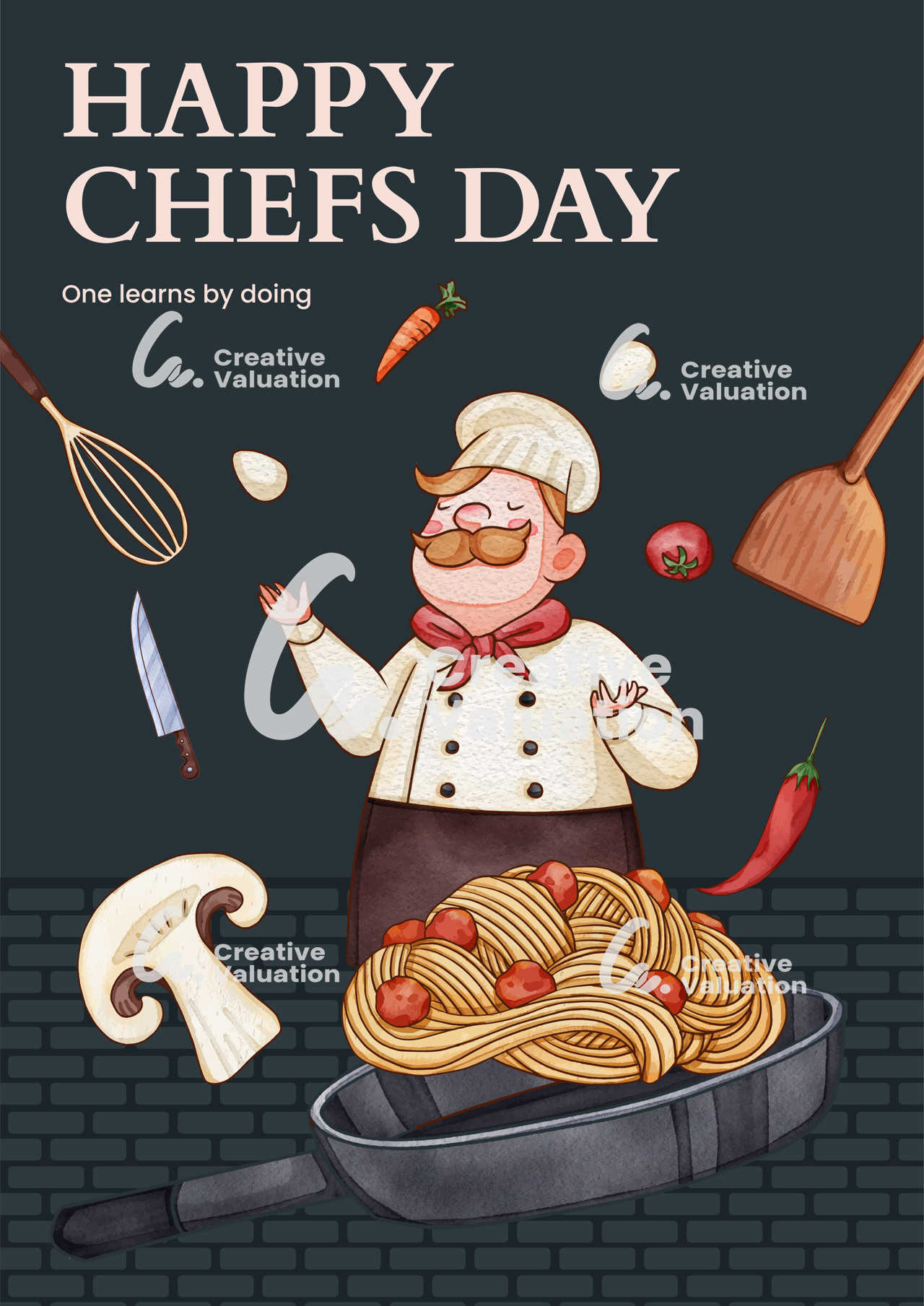 Poster template with chef day concept,watercolor style - creativevaluation